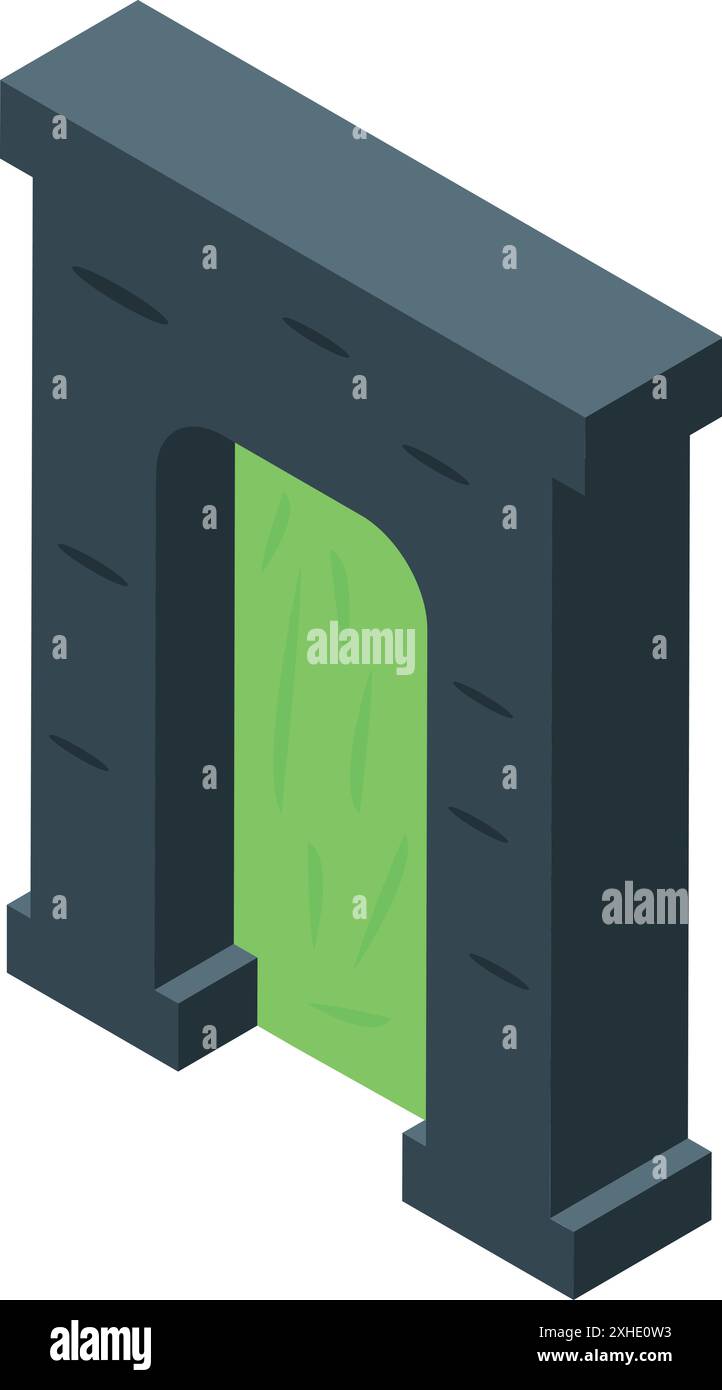 Isometric view of an ancient magic portal opening with glowing green ...
