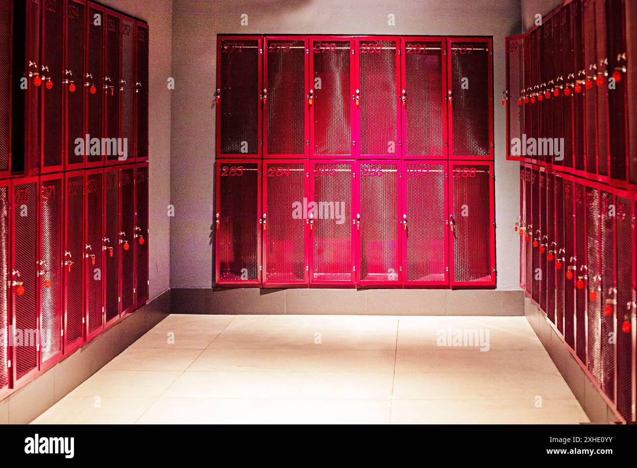 key with key fob inserted into lockers for storing personal belongings ...