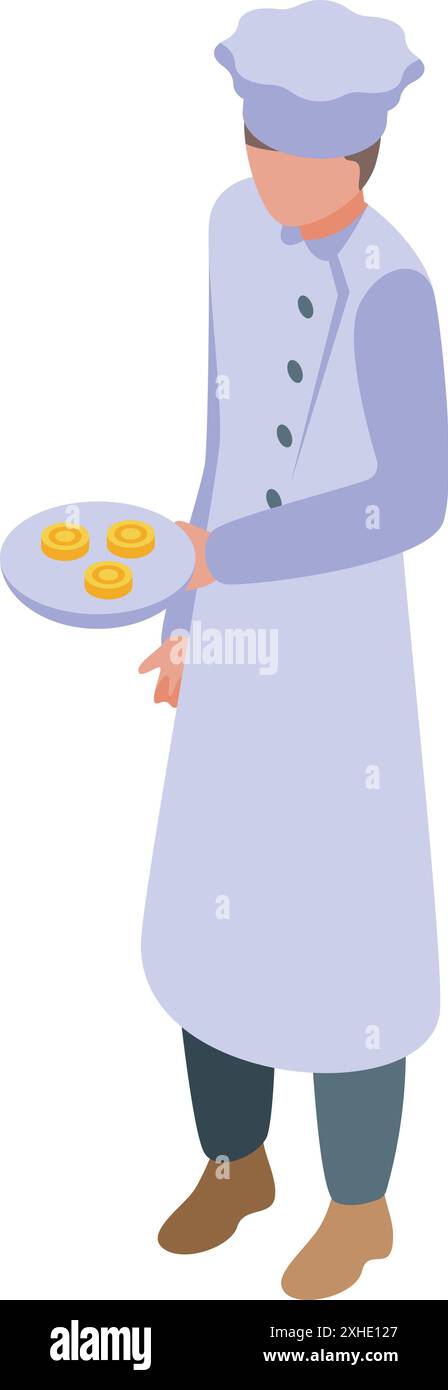 Professional chef holding plate with cookies isometric illustration ...