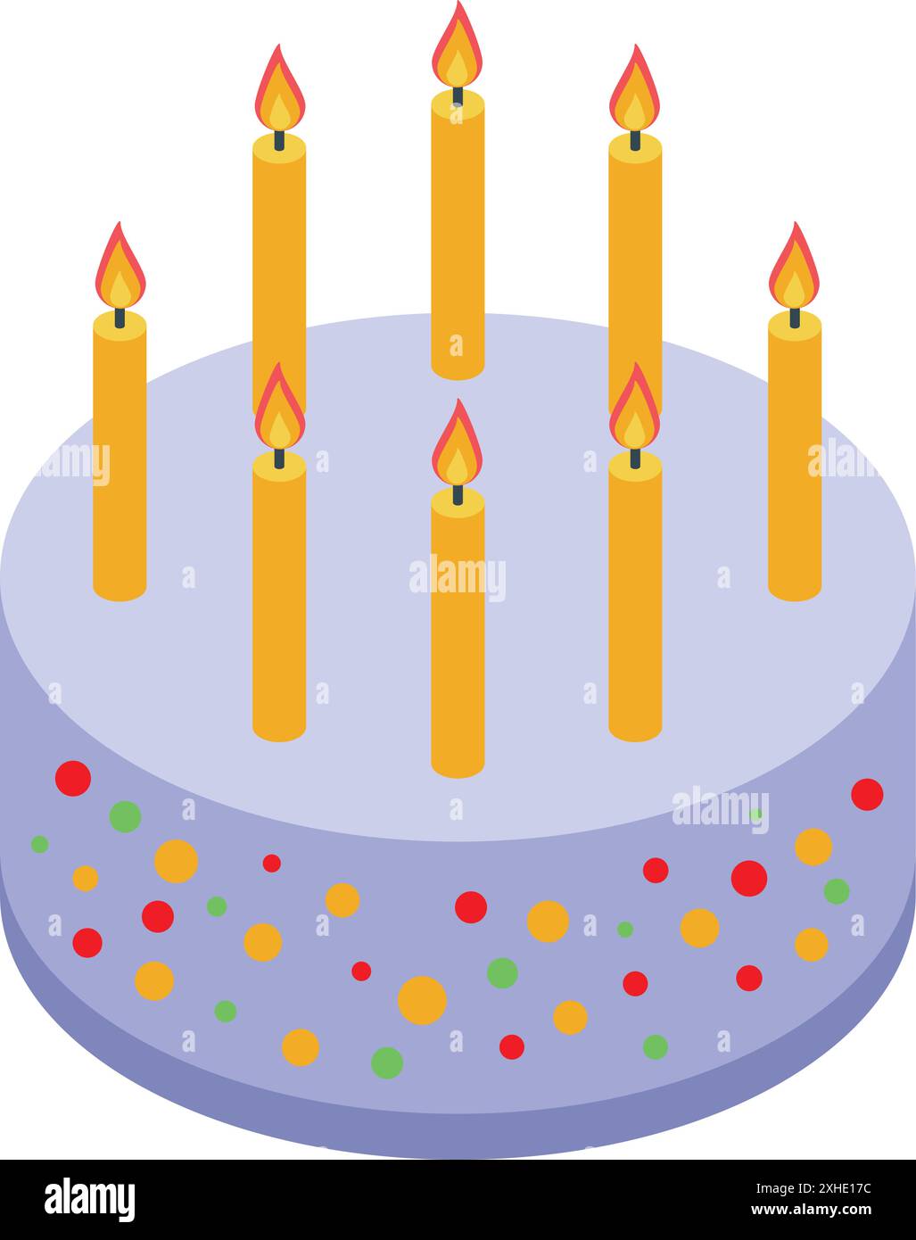 Delicious birthday cake with seven burning candles is celebrating ...