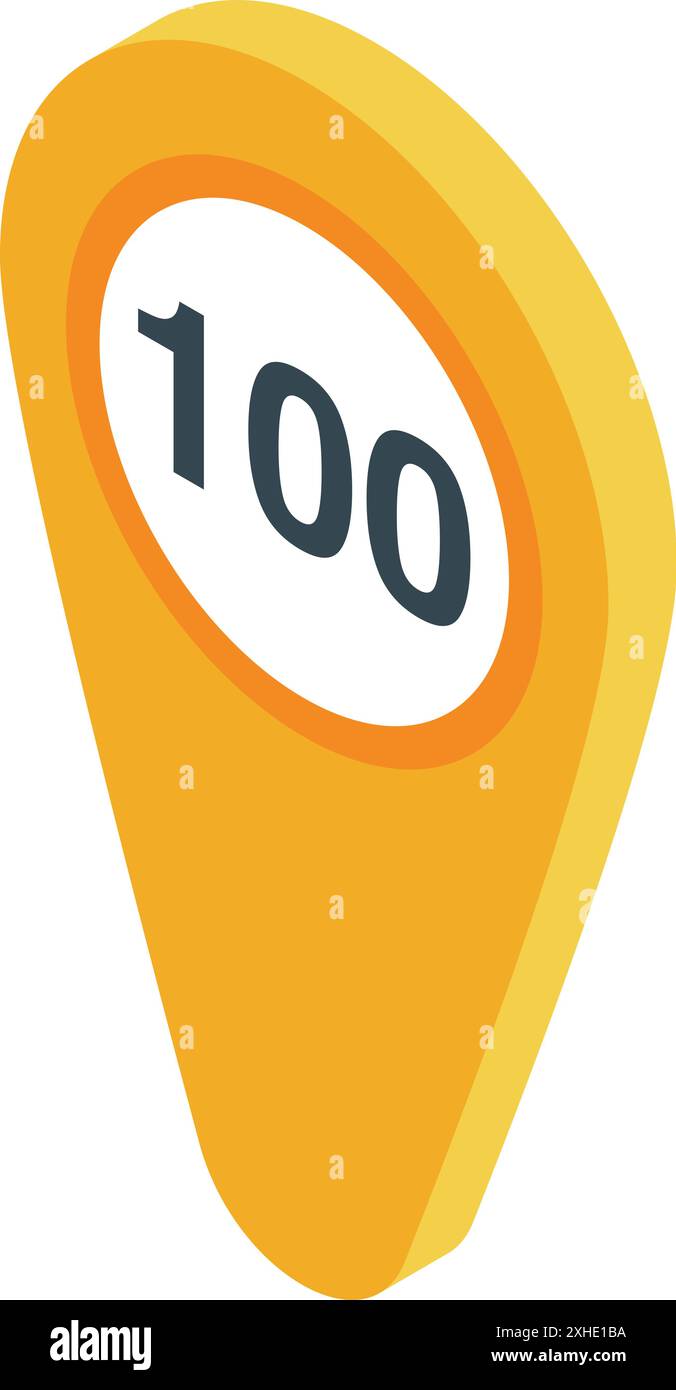 Yellow location pin pointing with number one hundred inside icon ...