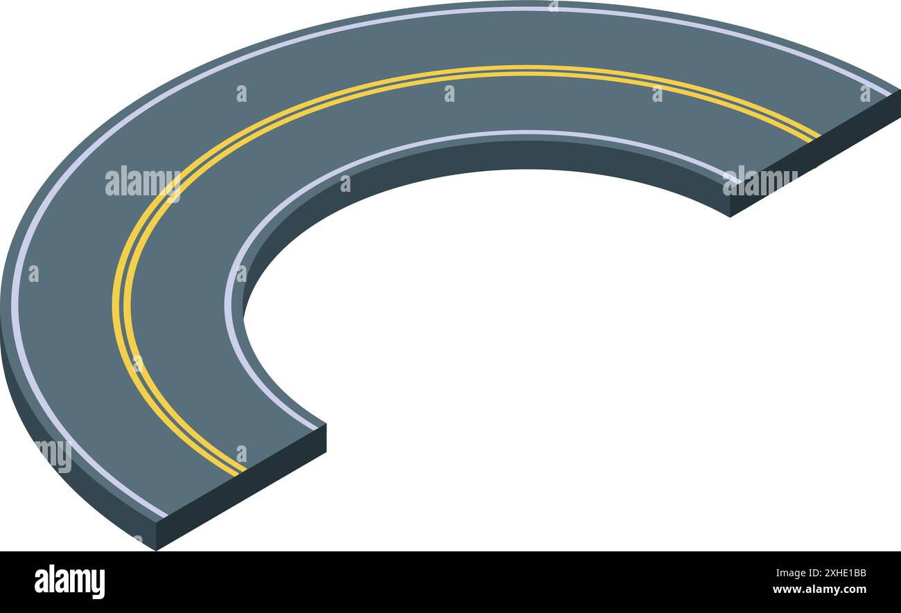 Asphalt road is bending isometrically, forming a u turn, and suggesting ...