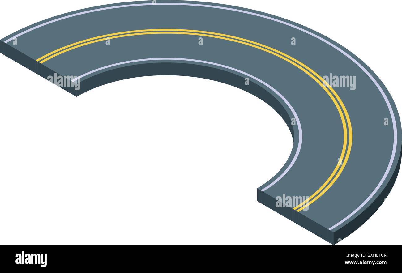 Half circle asphalt road turning right isometric illustration isolated ...