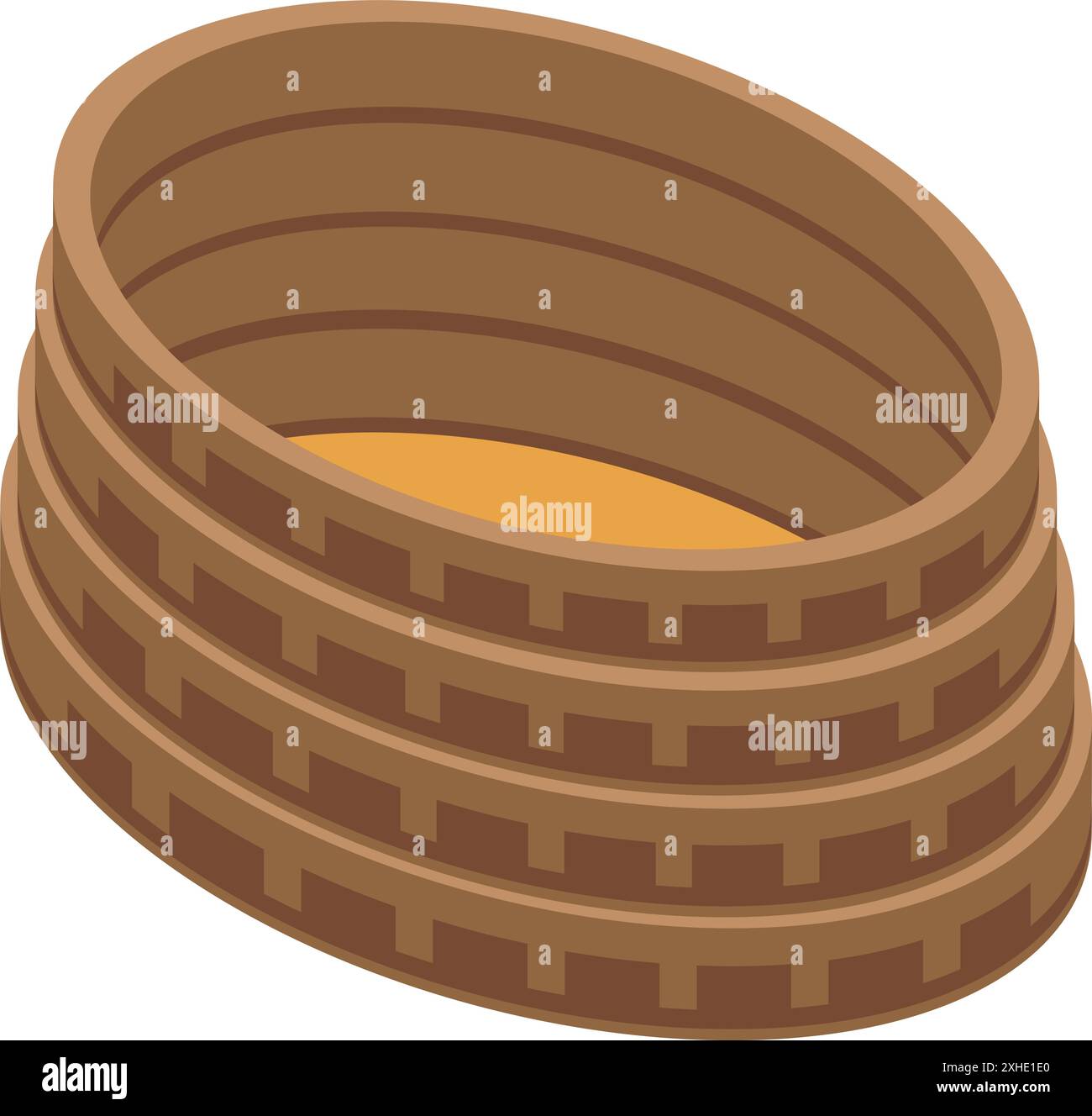 This isometric icon features a large, empty colosseum arena with wooden ...
