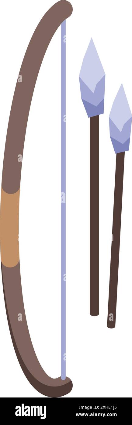Traditional wooden bow and arrows standing upright isometric ...