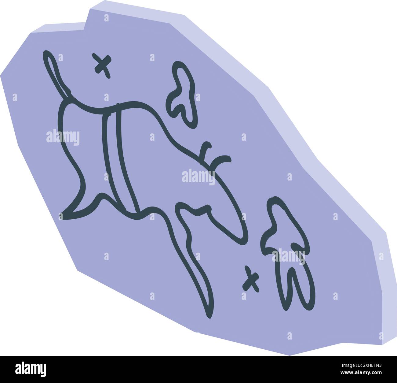 Stone with ancient drawings depicting hunting scene with animals ...