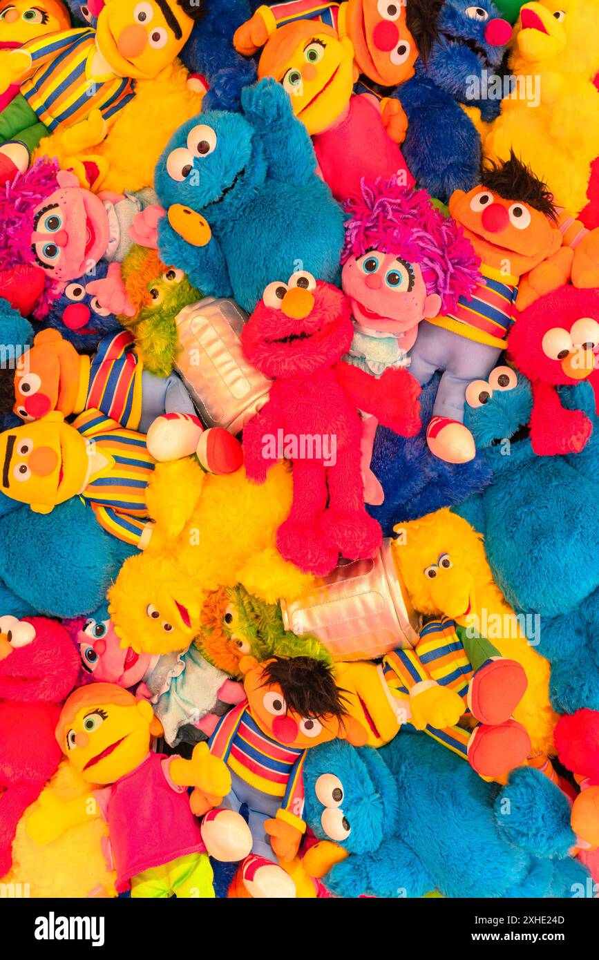 tokyo, ikebukuro - apr 16 2024: Assortment of Sesame Street plush toys ...
