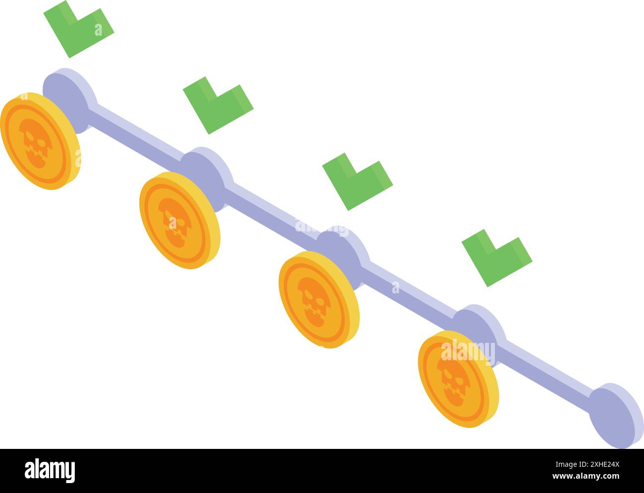 Blockchain showing steps of money laundering scheme with skull and ...