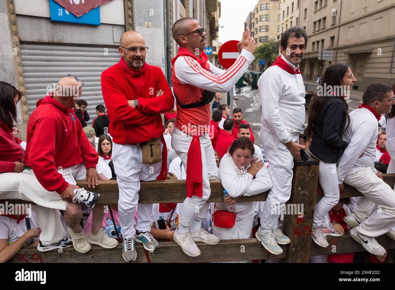 Pamplona, Spain. 13th July, 2024. Spectators are positioned along the ...