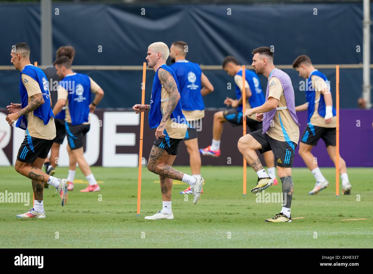 Argentina's Lionel Messi, right, Rodrigo De Paul, center, and Angel Di ...
