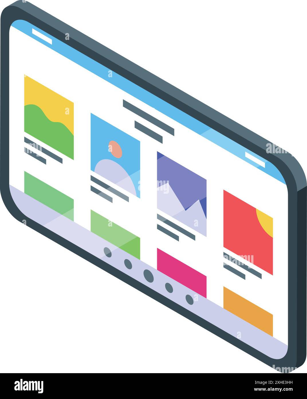 Modern tablet showing photo gallery app with colorful thumbnails ...