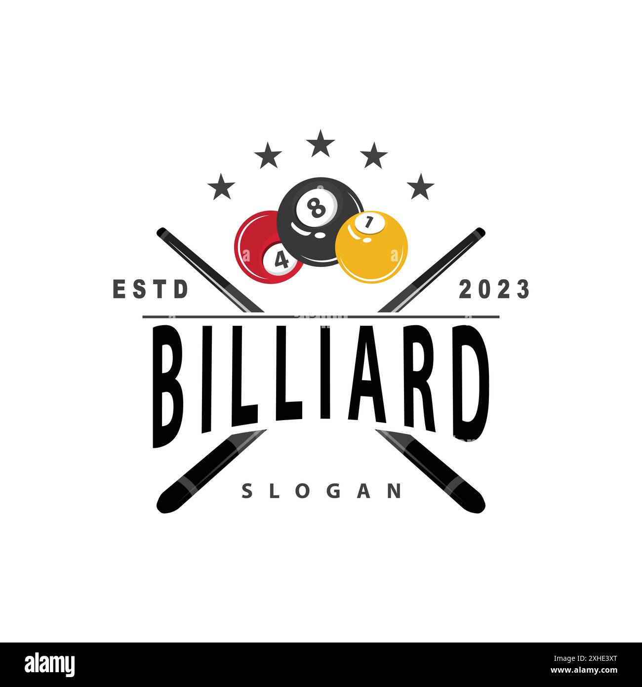 Billiard Logo Minimalist Design Ball and Stick Symbol Illustration ...
