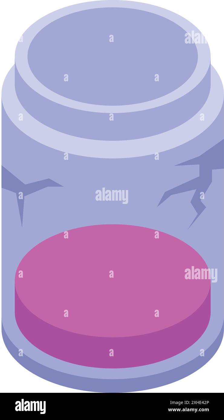 Cracked glass jar containing pink substance isometric illustration ...