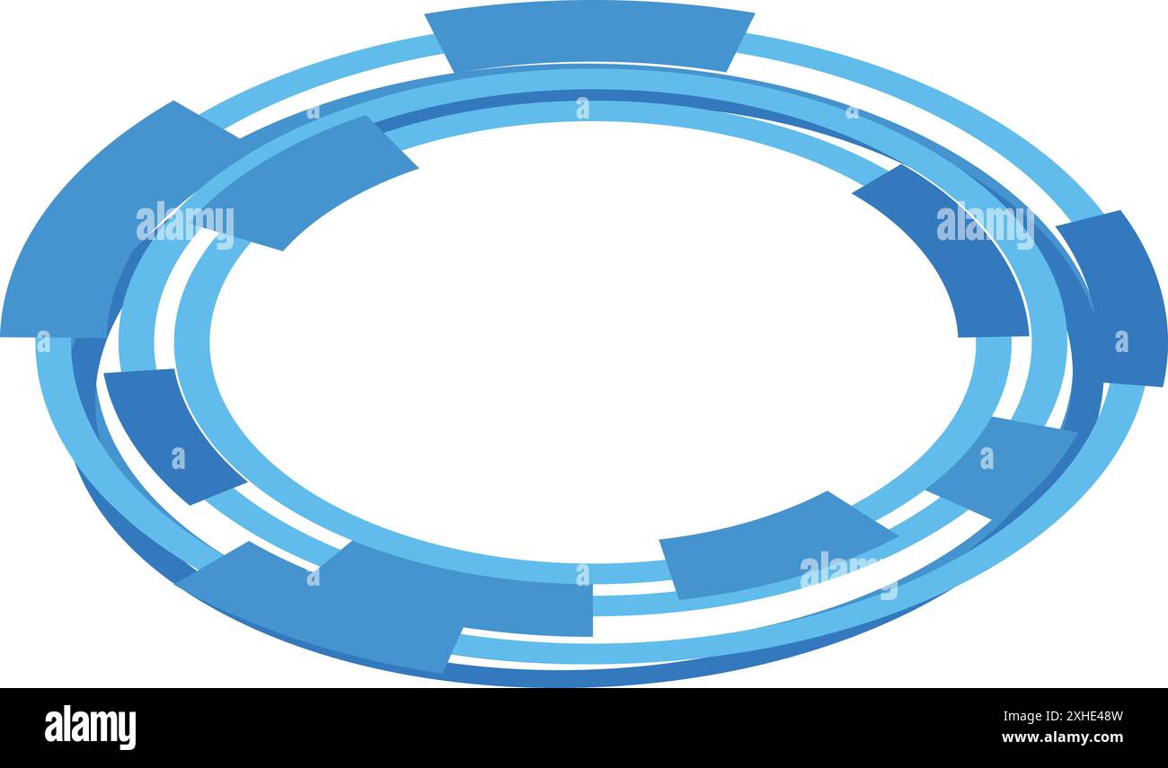 Blue circular shape made of lines and shapes is rotating to show ...