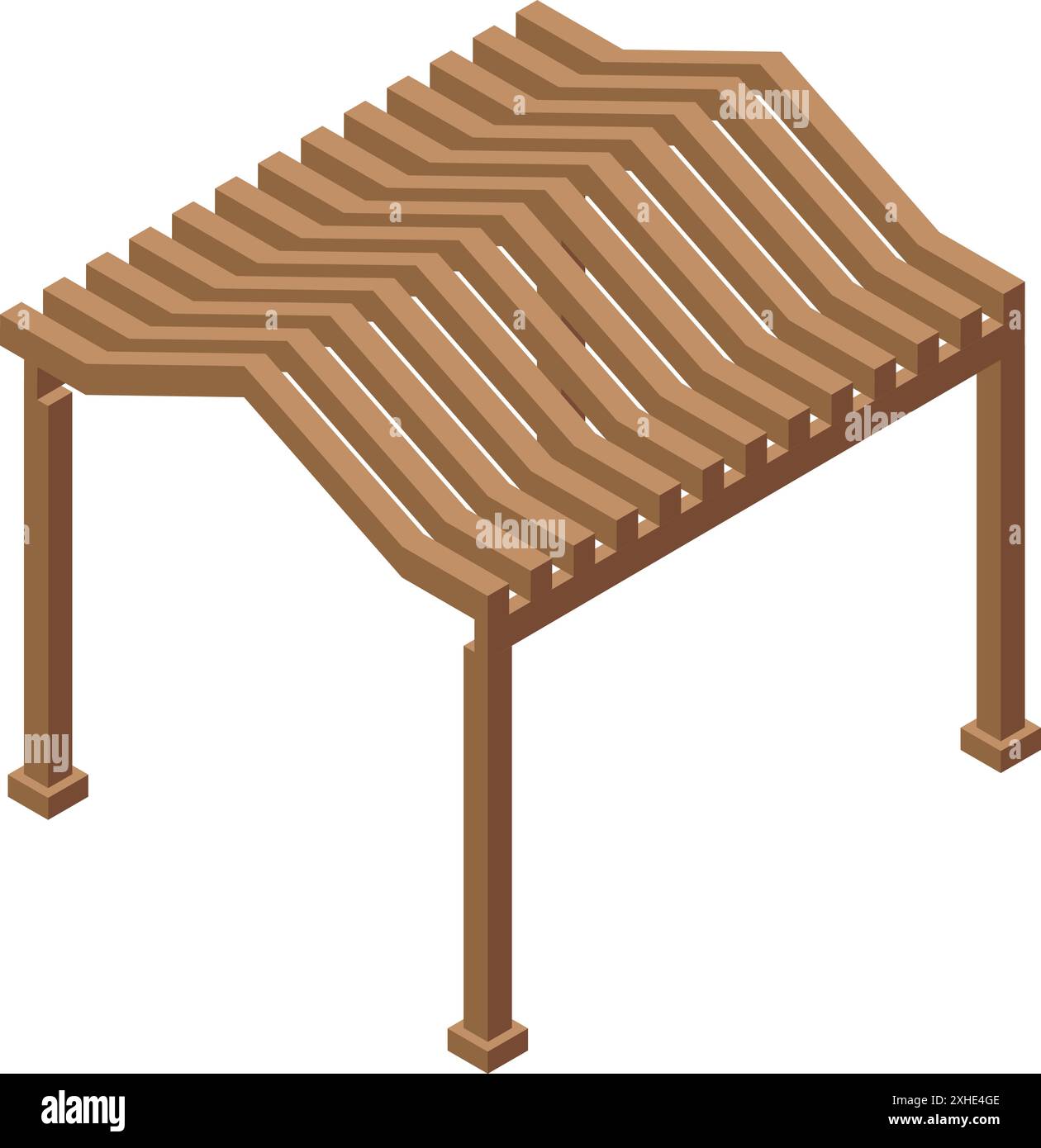 Wooden pergola with an isometric design, providing shade for outdoor ...