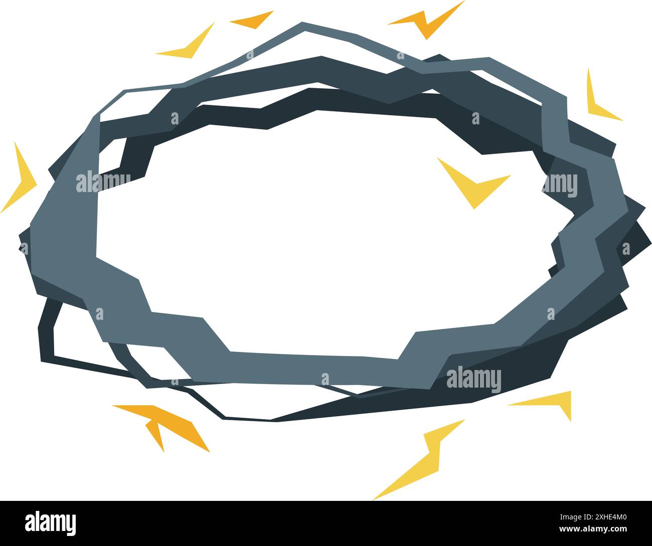 Circular abstract geometric shape is exploding with yellow lightning ...
