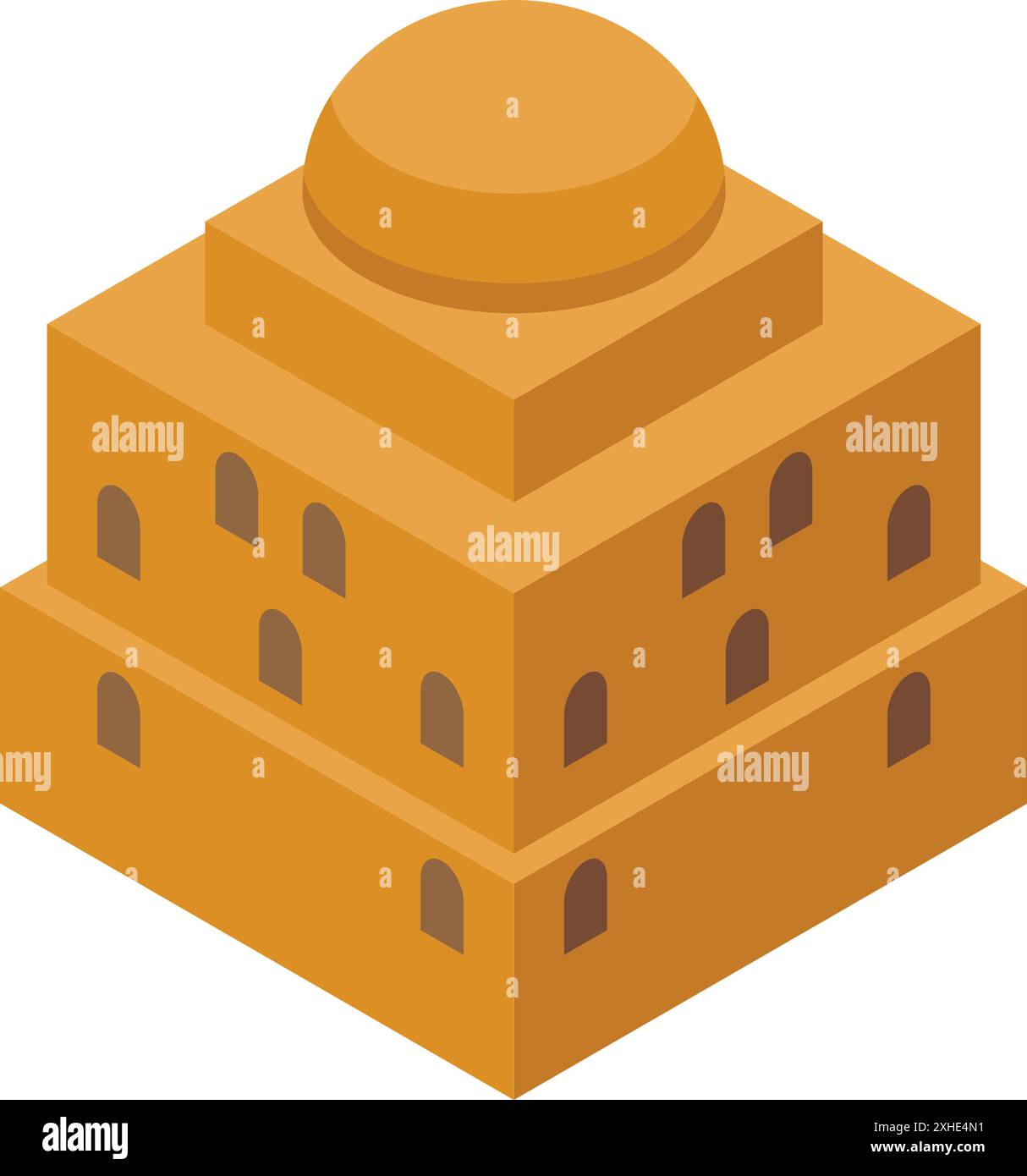 Isometric ancient building with dome and arched windows standing on ...