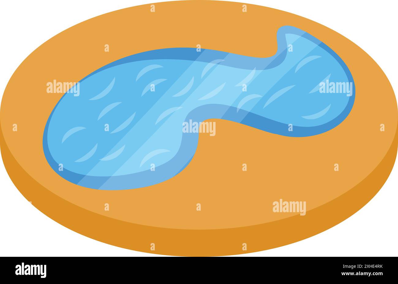 Small decorative pond is laying on a round surface, illustrating a ...