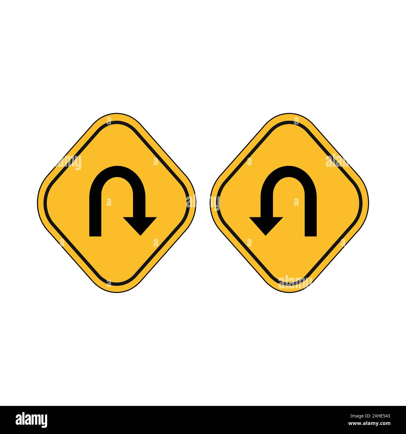 Left Right U-Turn Warning icon Vector symbol or sign set collection in black and white outline ...