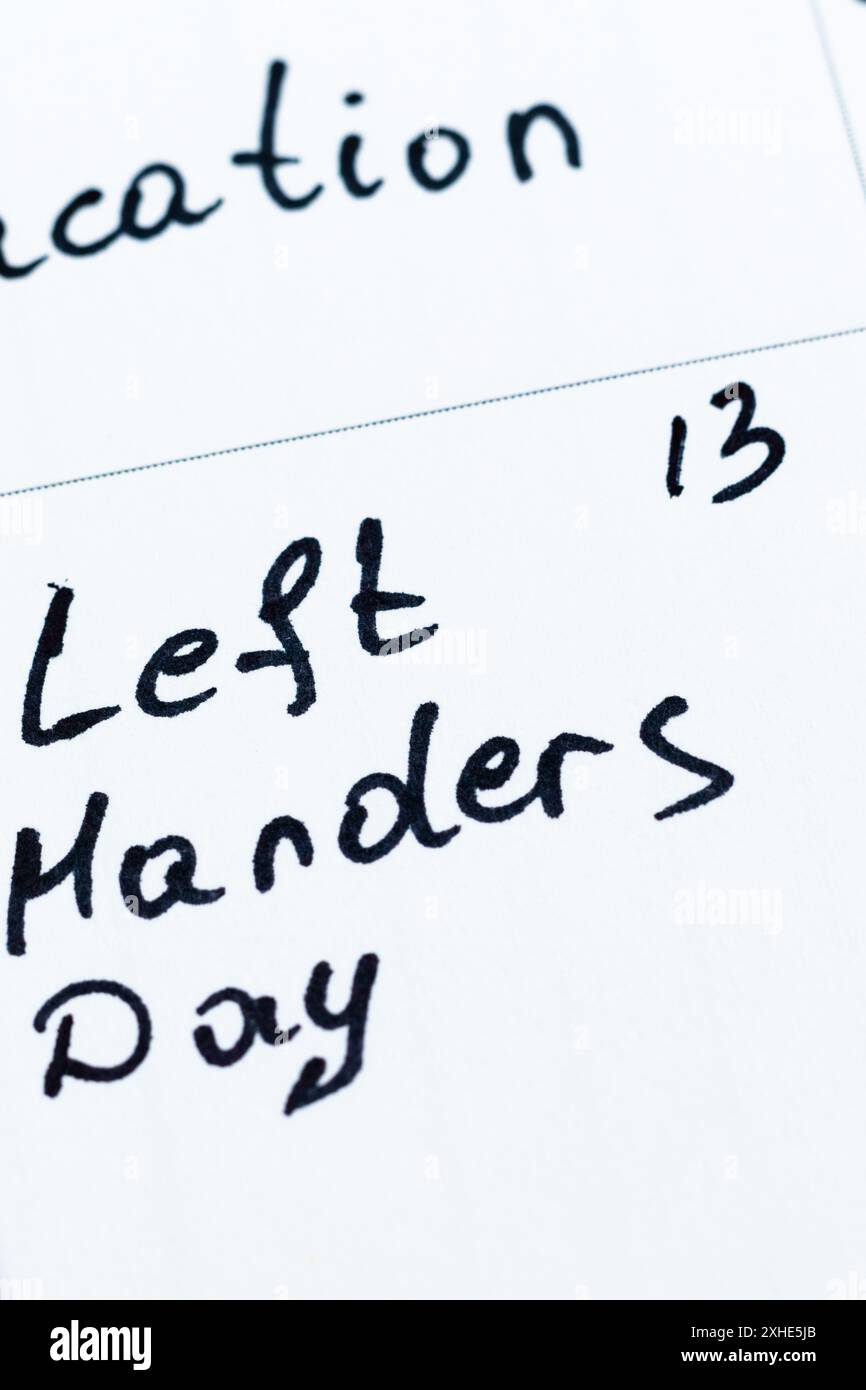 Left handers day Photo calendar Stock Photo - Alamy