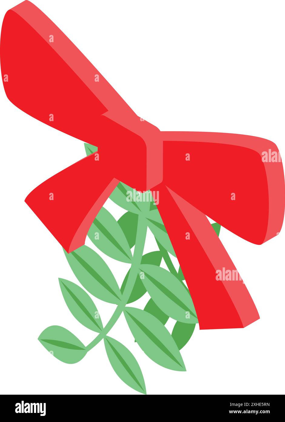 Christmas mistletoe sprig tied with a red bow, representing a holiday ...