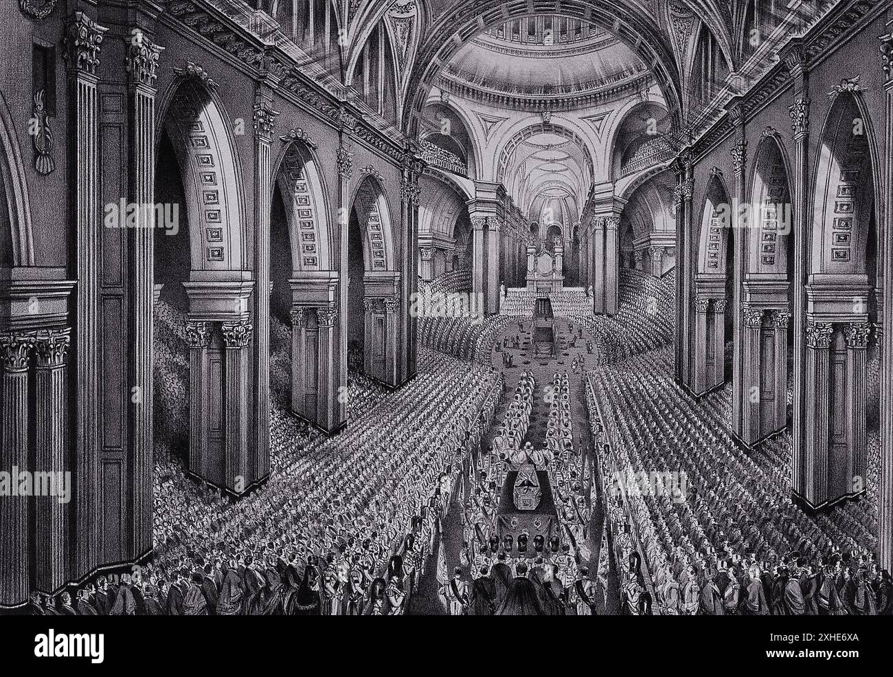 A lithograph depicting the funeral ceremonies for the Duke of ...