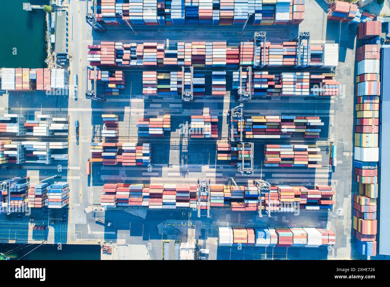 Aerial top view of Container ship loading and unloading, Cargo ...