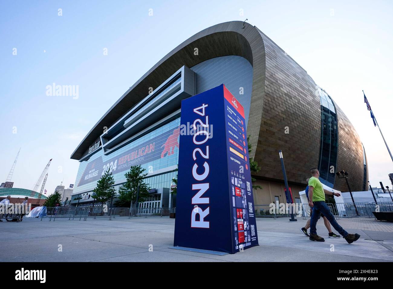 People walk outside the Fiserv Forum ahead of the 2024 Republican ...