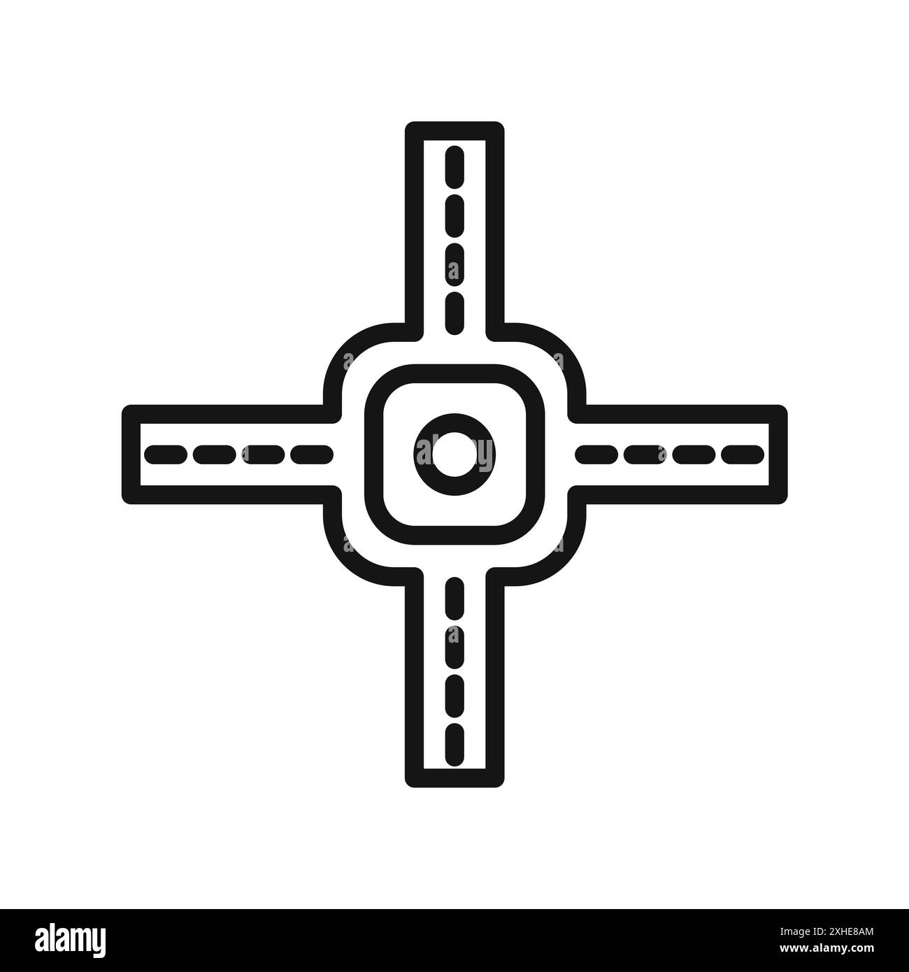 road intersection junction icon Vector symbol or sign set collection in black and white outline ...