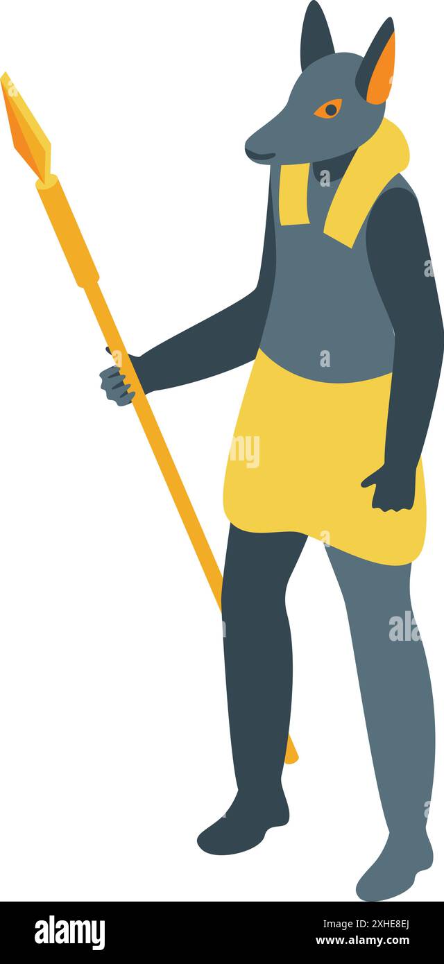 Anubis, egyptian god of the underworld, standing and holding a golden ...