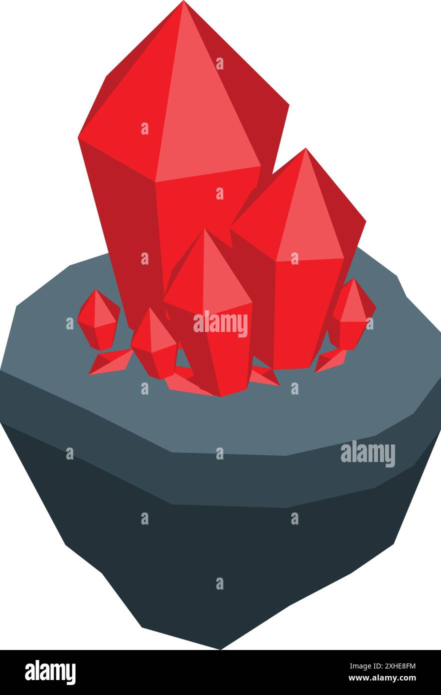 3d illustration of red crystals growing from a rock, isolated on a ...