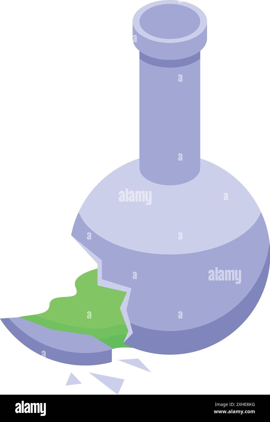 Isometric broken chemical flask leaking green toxic substance Stock ...
