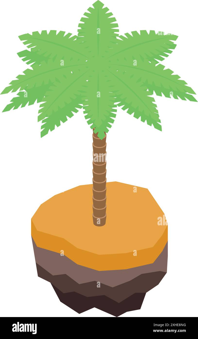 Single palm tree growing on a floating island with sand and rocks in isometric view Stock Vector ...