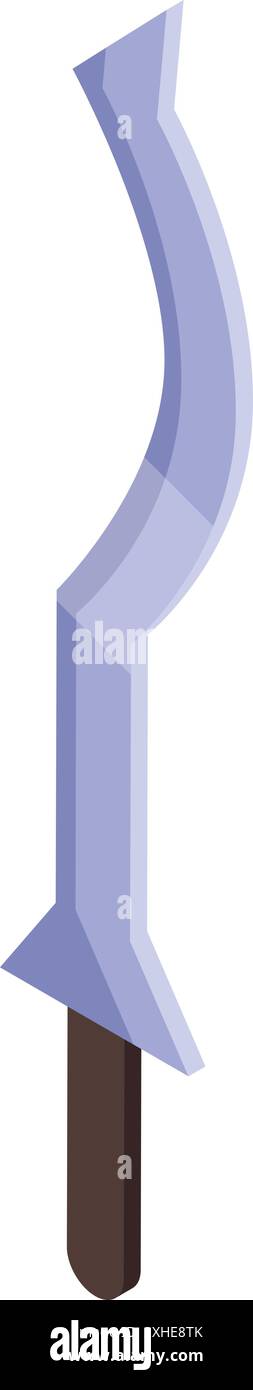 Indonesian wavy blade kopis sword standing upright with a brown wooden ...