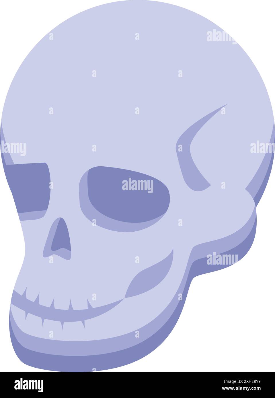 Light purple human skull with empty sockets and exposed teeth is ...