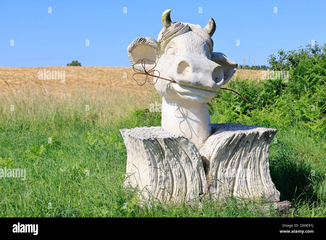 Cow statue in the Limousin countryside in France. Tribute to the famous ...