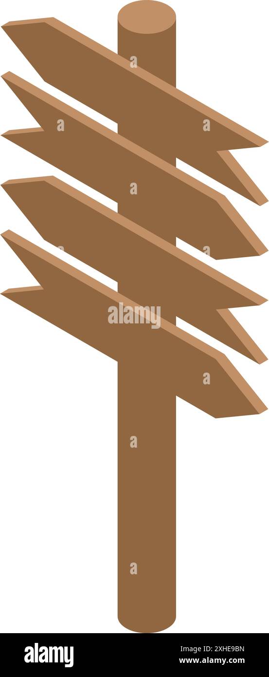 Isometric wooden direction signpost with arrows pointing in different ...