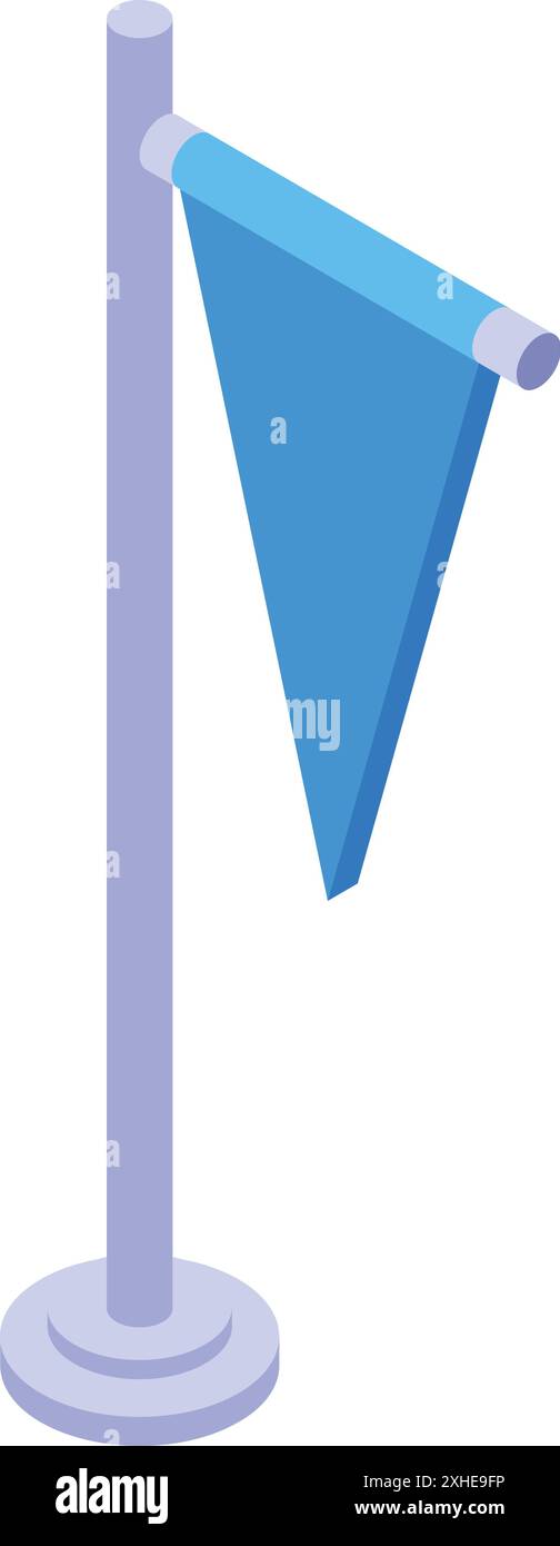 Blue triangular flag hanging on a metal pole, isolated on white ...