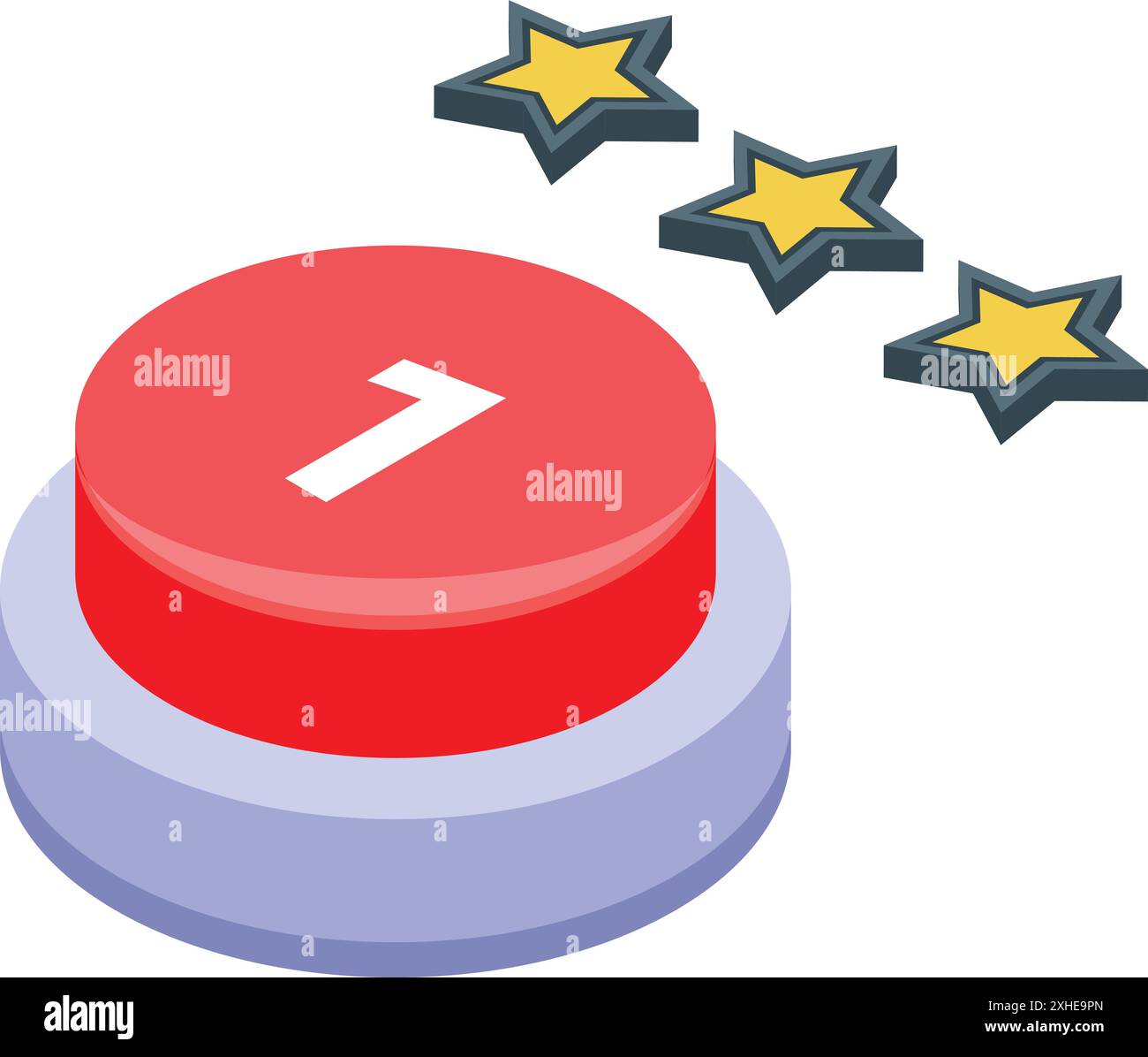 Red button with number one getting three gold stars, concept of the ...