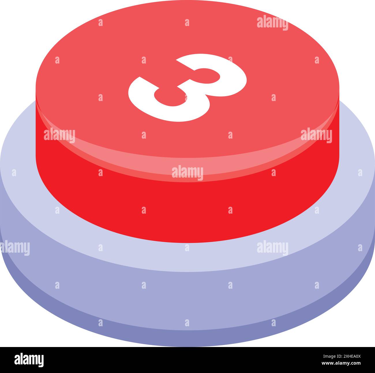 Red button showing the number three in white, standing on a round ...