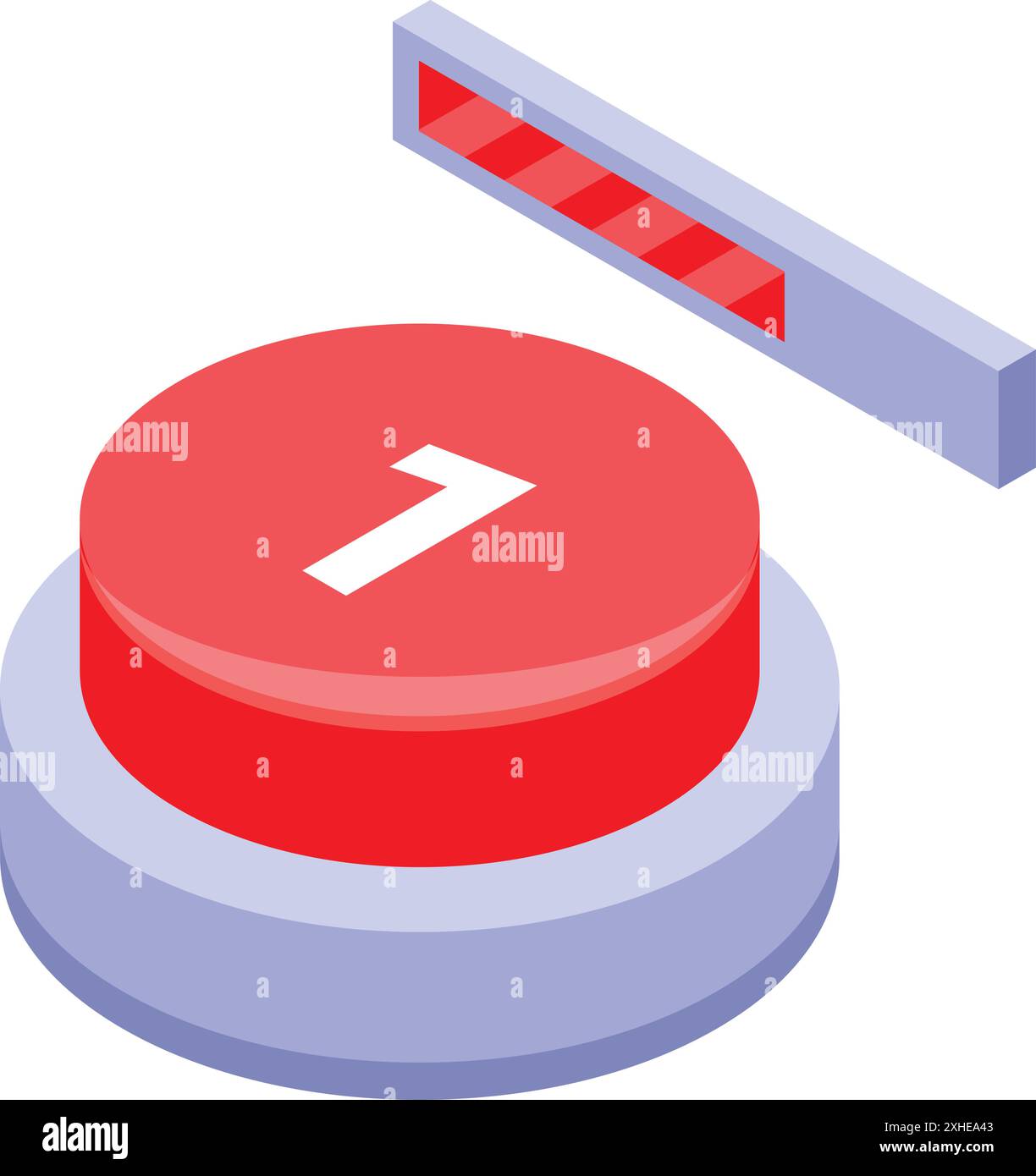 Red button with number one is getting pressed, progress bar is increasing, 3d isometric ...