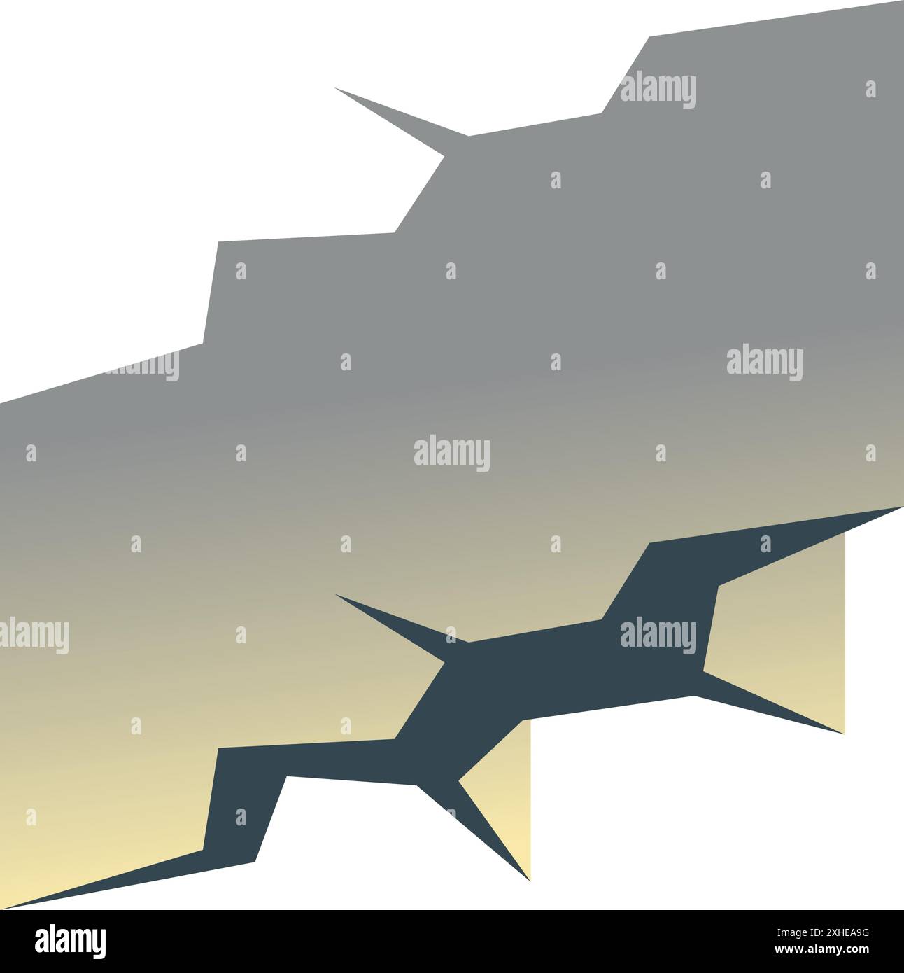 Illustration of a gray surface breaking apart, revealing a bright ...