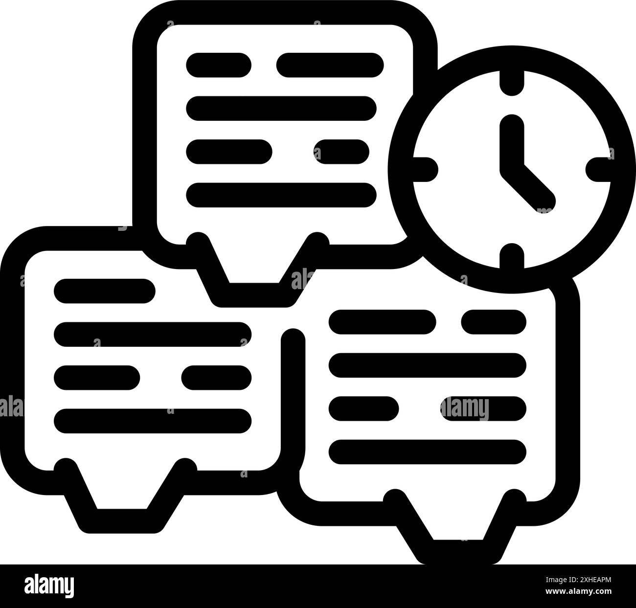 Simple line art icon of time management with clock and documents ...