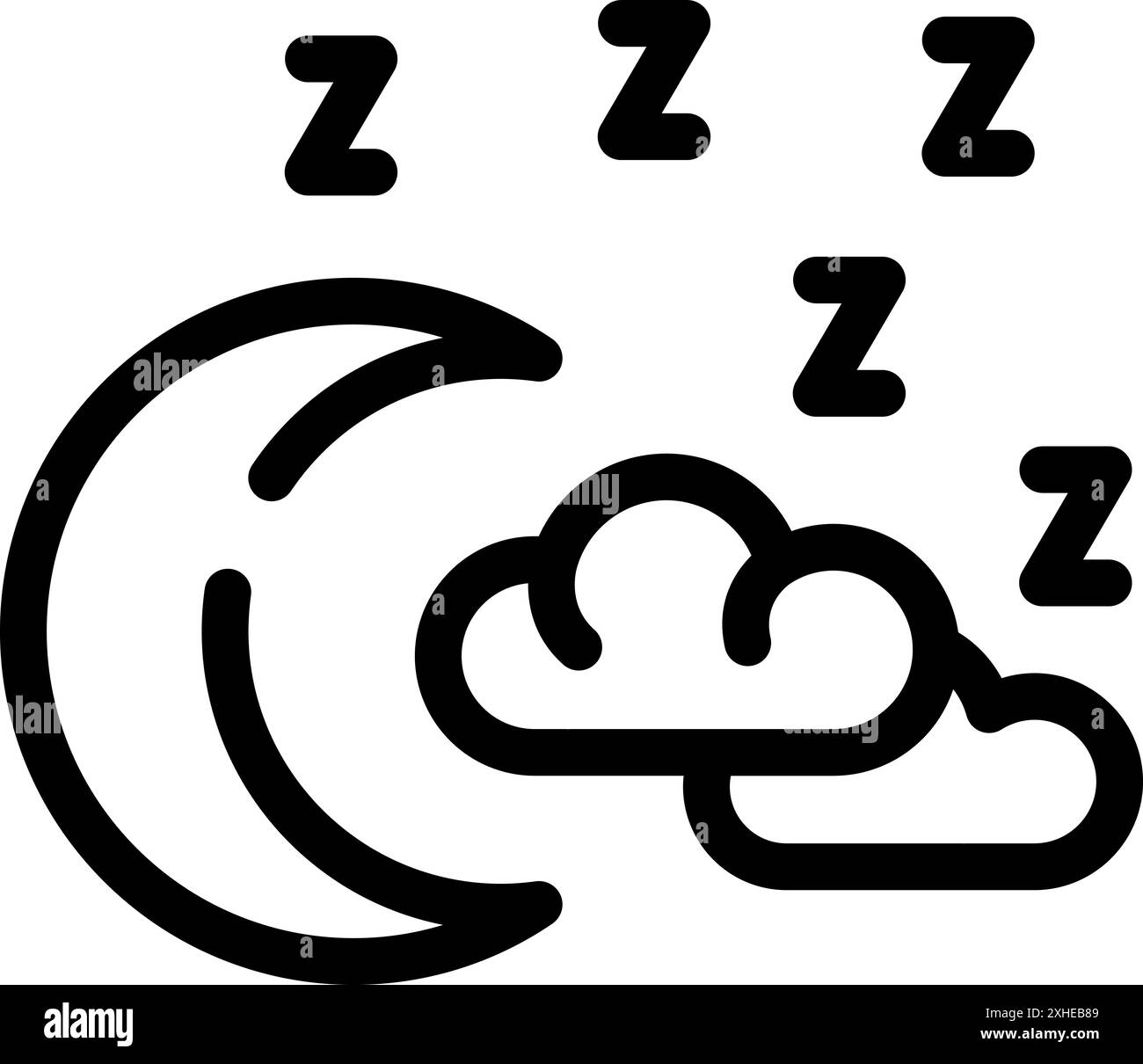 Crescent moon sleeping behind clouds at night, simple sleep icon ...