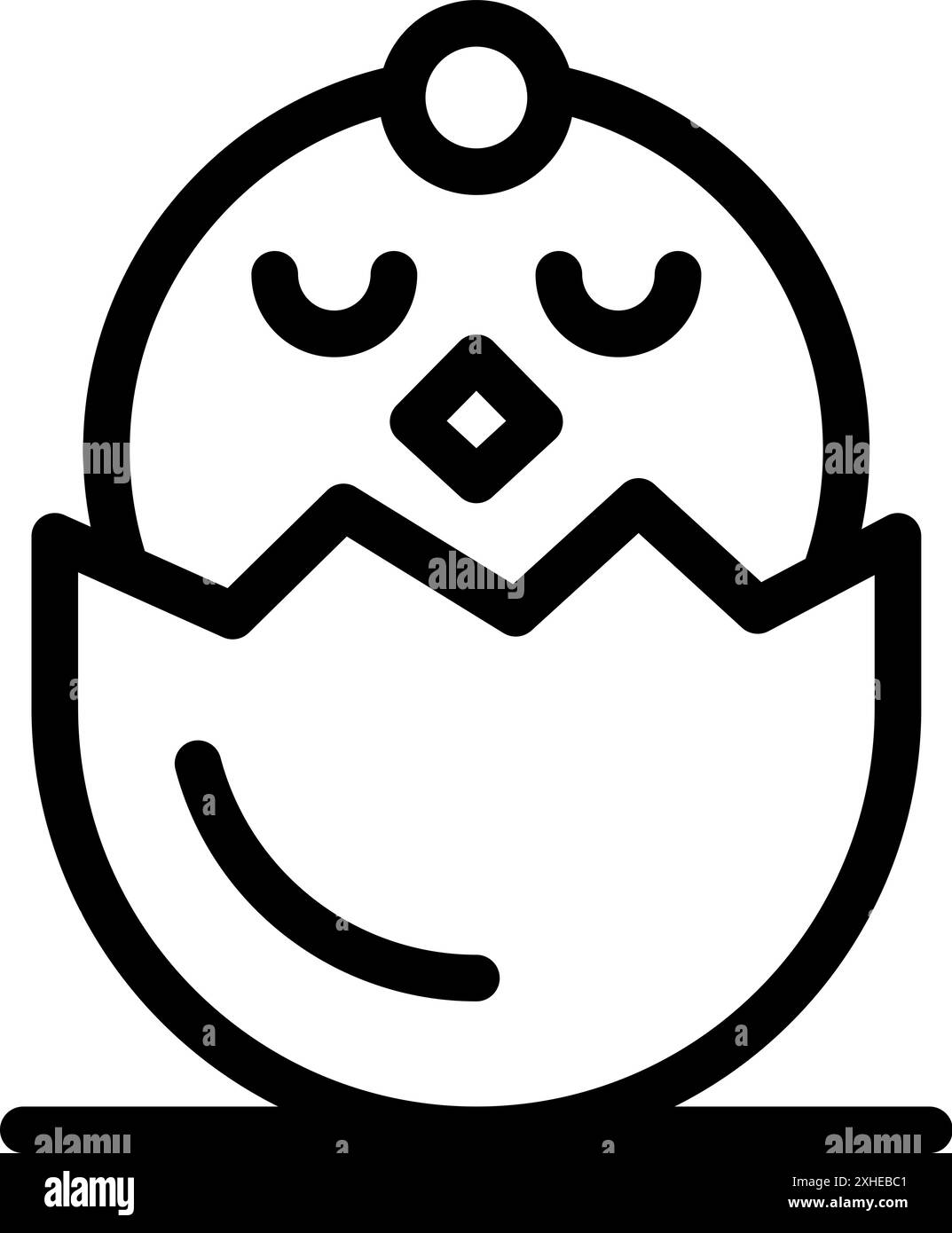Minimalist line art icon of a cute little chick hatching from its egg ...