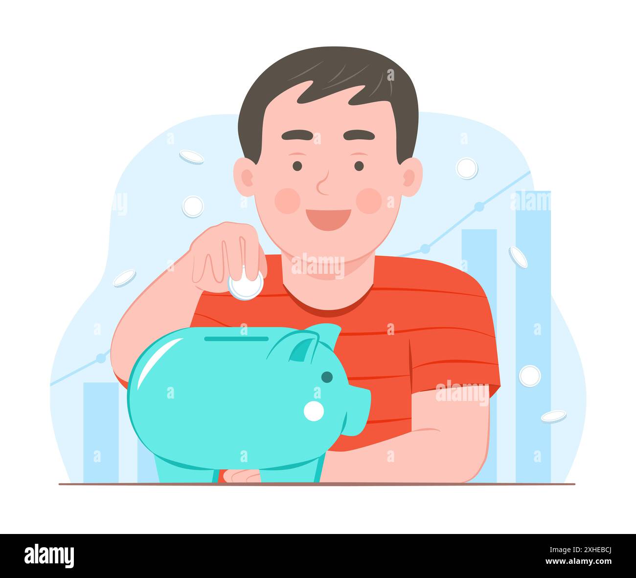 Cute Kid Boy Savings Money Coin with Piggy Bank for Financial Concept ...