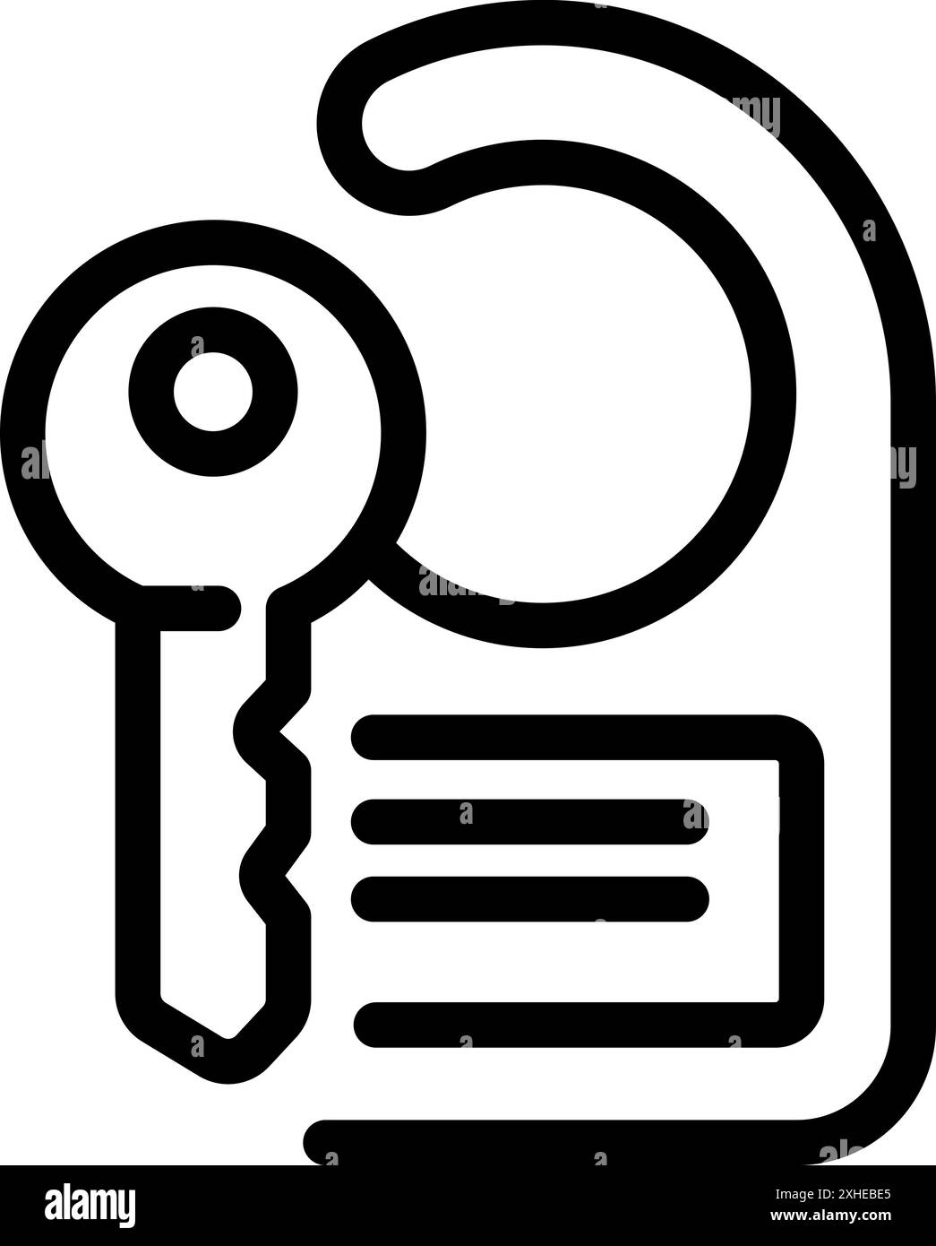 Line art icon of a key hanging on a doorknob with a blank note attached ...