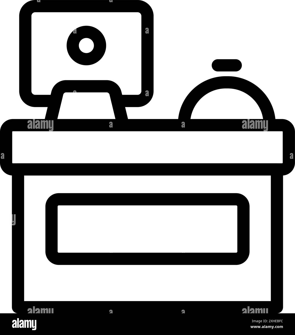 Simple line drawing of a hotel reception desk with a computer and a ...