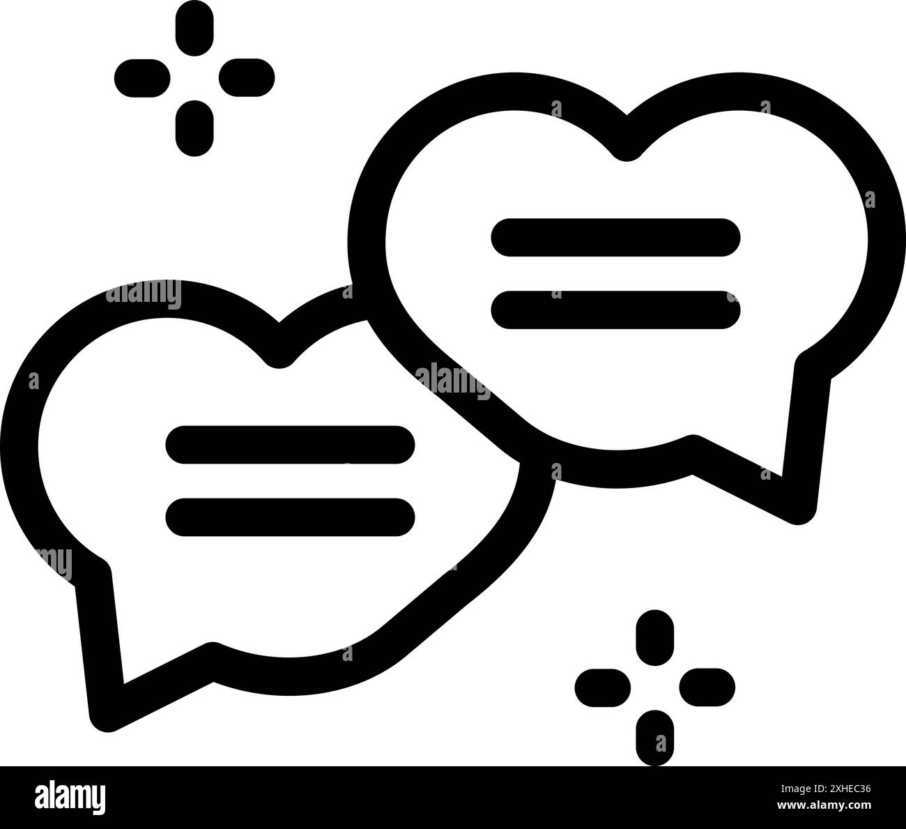 Two heart shaped speech bubbles are exchanging romantic messages ...