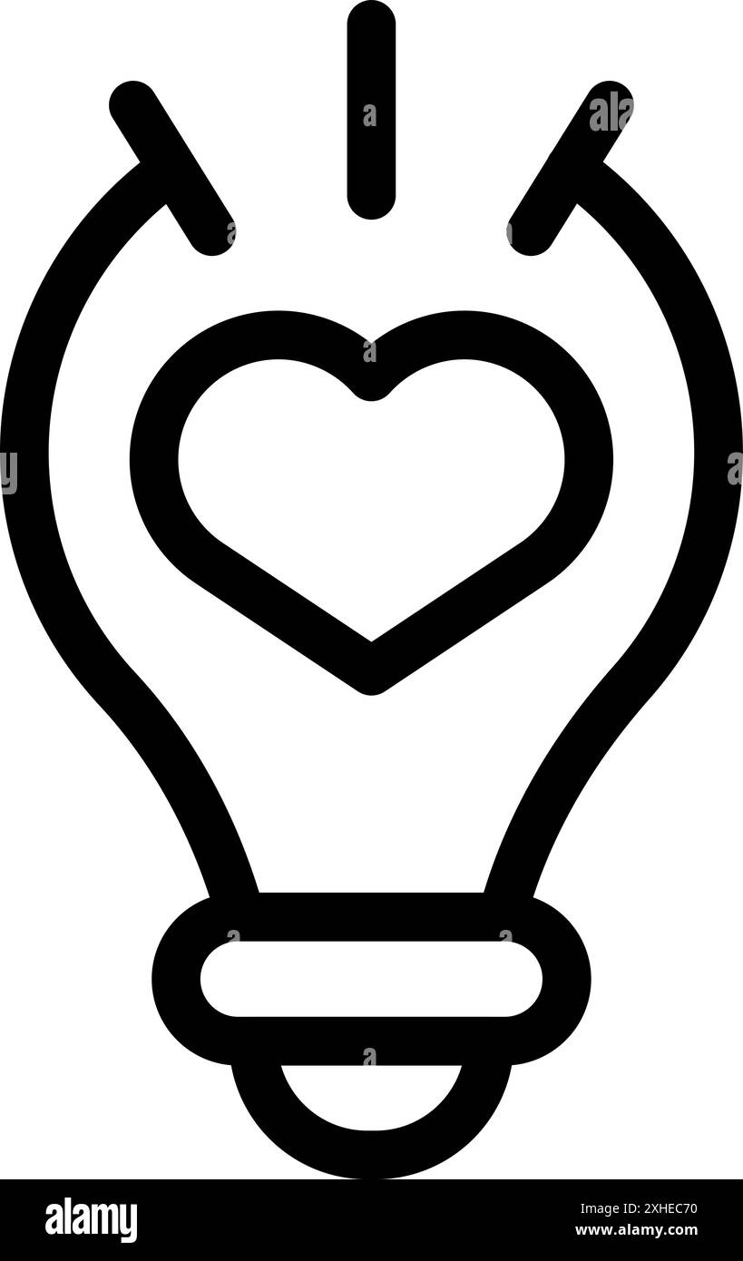Simple icon of a light bulb is being illuminated by a heart ...